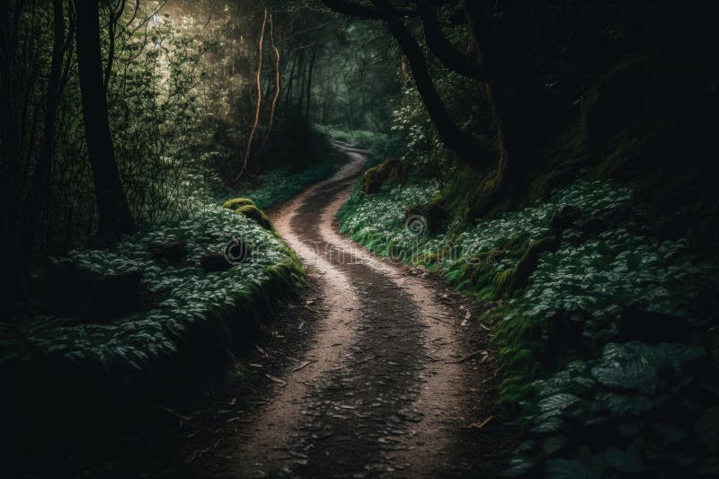 Beautiful Scenery of Pathway in a Forest with Trees. Illustration ...