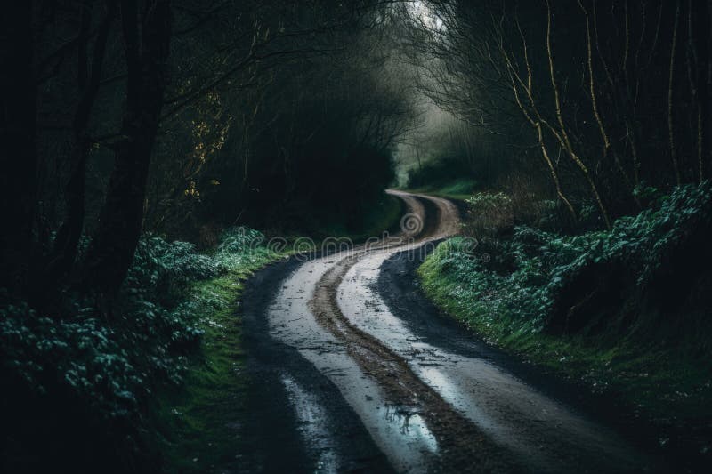 Beautiful Scenery of Pathway in a Forest with Trees. Illustration ...