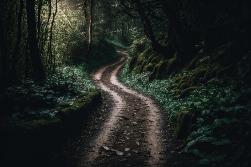 Beautiful Scenery of Pathway in a Forest with Trees. Illustration ...