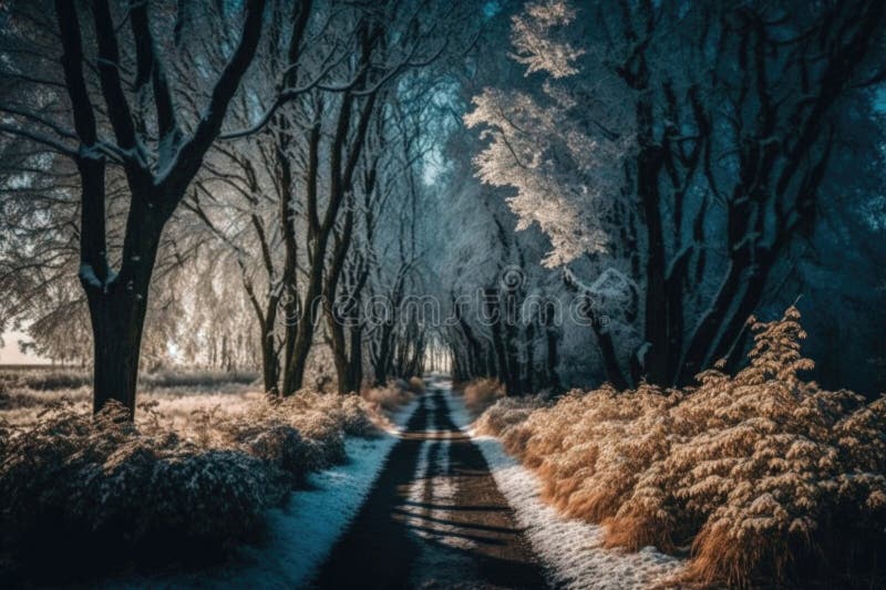 Beautiful Scenery of Pathway in a Forest with Trees. Illustration ...