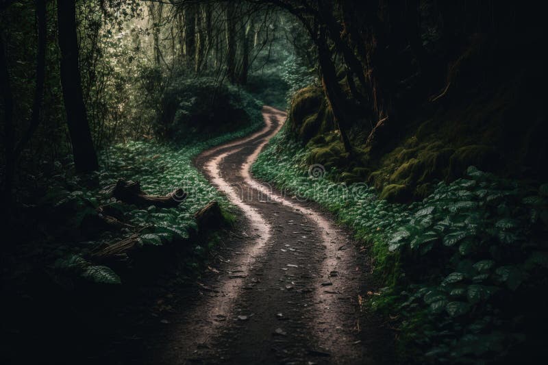 Beautiful Scenery of Pathway in a Forest with Trees. Illustration ...