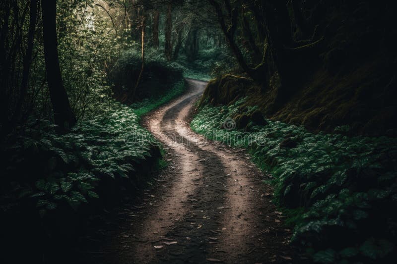 Beautiful Scenery of Pathway in a Forest with Trees. Illustration ...