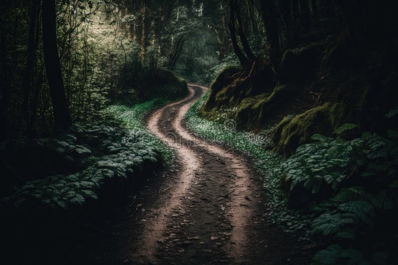 Beautiful Scenery of Pathway in a Forest with Trees. Illustration ...