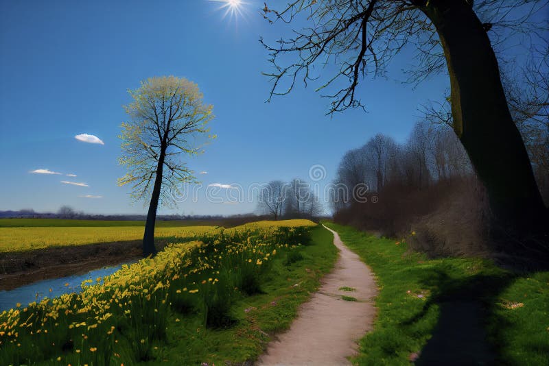 Beautiful Scenery with River and Forest in Spring and Autumn Stock ...