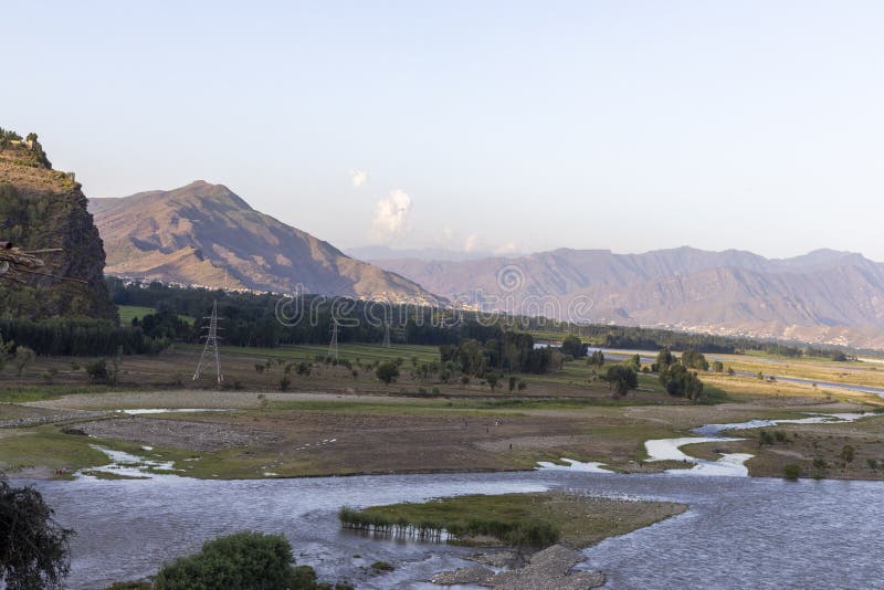 Beautiful Scenery of River Swat High Angle View from Mountain Stock ...