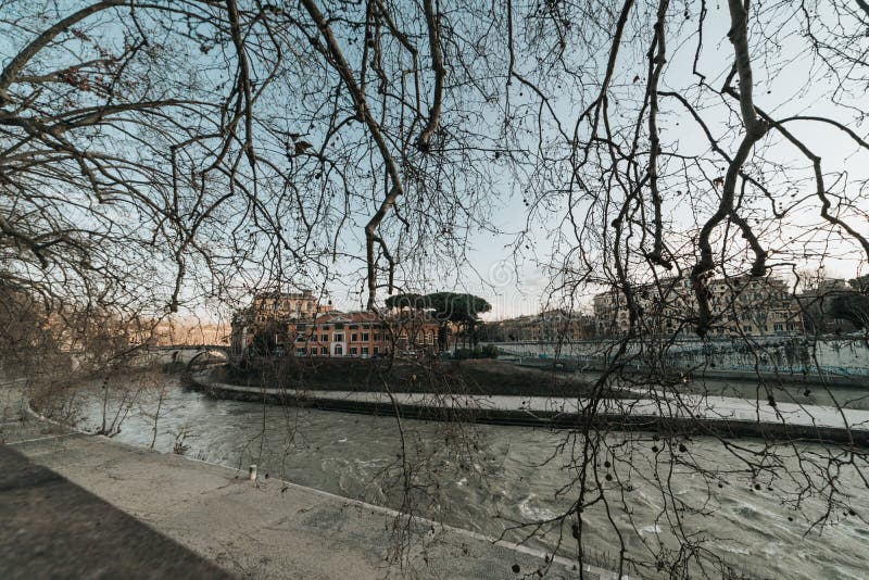 Beautiful Scenery of Rome with a View of the Tiber River through the ...