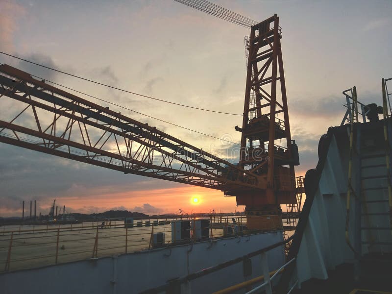 Beautiful Scenery of Shipyard in the Dusk with Beautiful Sunset on the ...