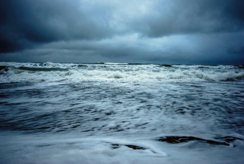 Stormy Sea with Crazy Waves Under the Dark Clouds Stock Image - Image ...