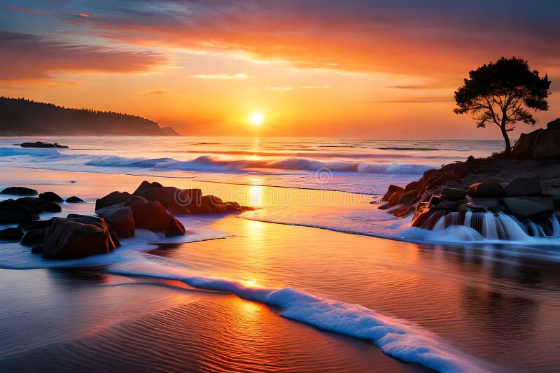 Beautiful Scenery of Sunset Illustration for Joy and Creative Moods ...