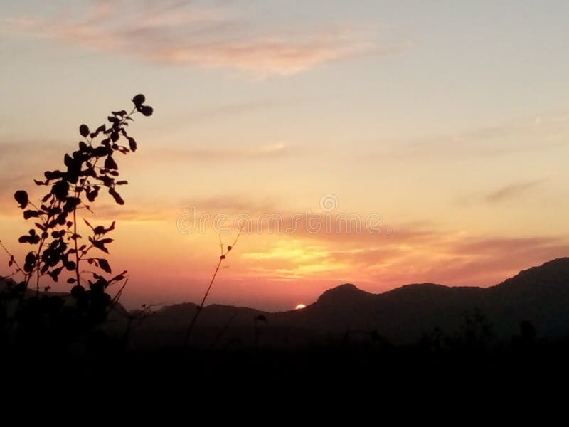 Beautiful Scenery of Sunset and Mountains. Tree and Mountains with ...