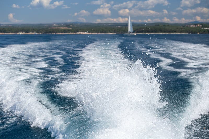 Beautiful Scenery of the Water Trail Foaming Behind a Boat in the Ocean ...