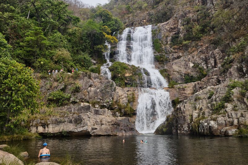 Beautiful Scenery of a Waterfall Flowing into the River in the Middle ...