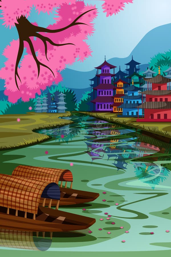 Beautiful Scenic Landscape of Rural China Stock Vector - Illustration ...