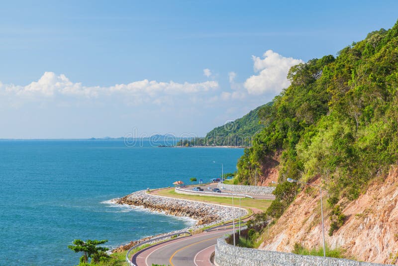 Beautiful Scenic Route with Deep Blue Sea Stock Photo - Image of ...