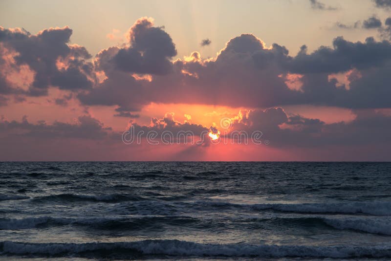 Beautiful Orange Red Sunset on the Sea Stock Photo - Image of shapes ...