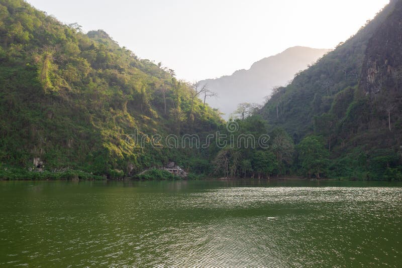 Beautiful Scenic View of the Pond, Forest, and Mountains. Space for ...