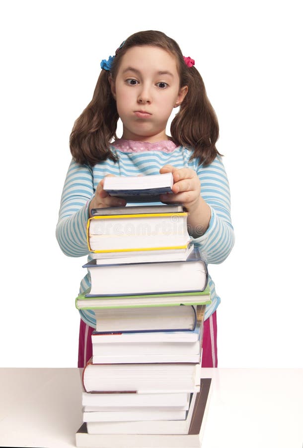 Beautiful School Girl with a Lot of Books Stock Image - Image of books ...