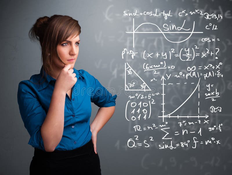 Beautiful School Girl Thinking about Complex Mathematical Signs Stock ...