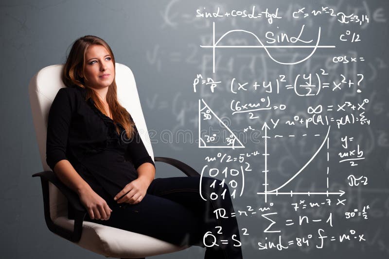 Beautiful School Girl Thinking about Complex Mathematical Signs Stock ...