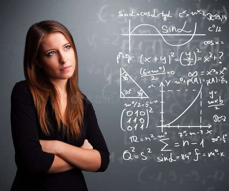 Beautiful School Girl Thinking Complex Mathematical Signs Stock Photos ...
