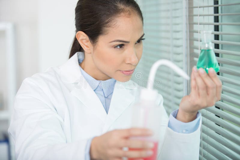 Beautiful Scientist in Standing with Lab Lquids Stock Image - Image of ...