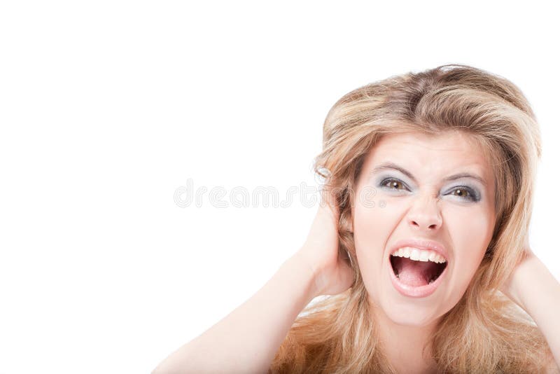 Beautiful Screaming Blonde Woman Stock Photo - Image of agressive, grey ...