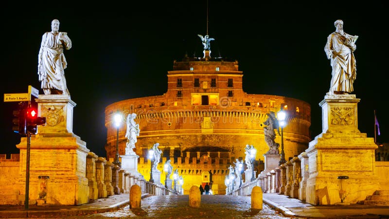 The Beautiful Sculptures on the Angels Bridge in Rome Stock Photo ...