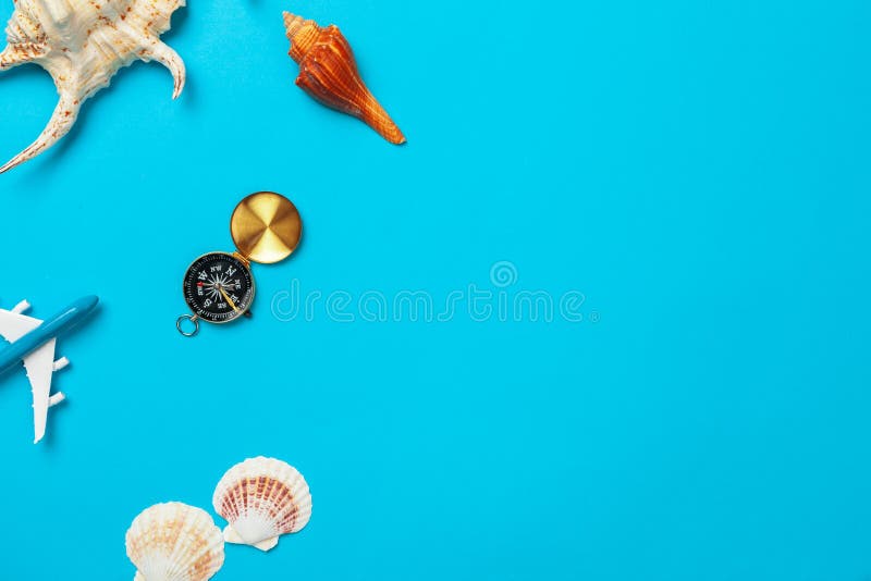 Beautiful Sea Composition with Shells and Vintage Compass Stock Photo ...