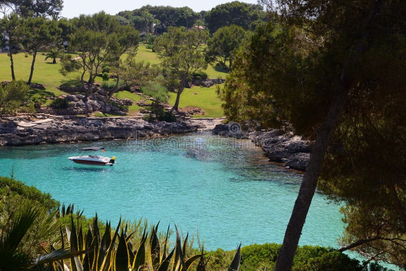 Beautiful Sea Lagoon with Beach and Yachts Stock Image - Image of ...