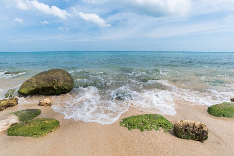 Sea Scape and Rock on Tropical Beach Stock Photo - Image of resort ...