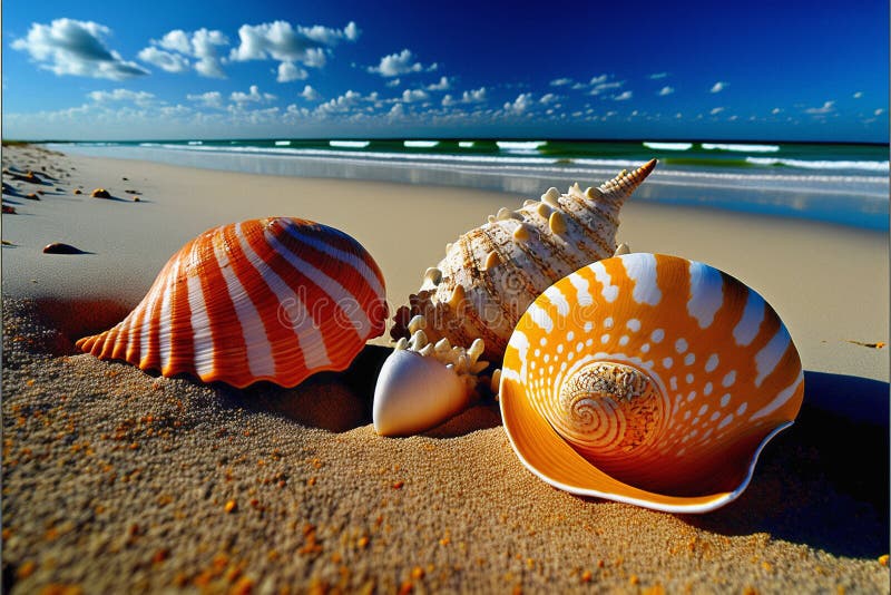 Unusual Seashells on the Beach with a Wide Angle View Stock ...