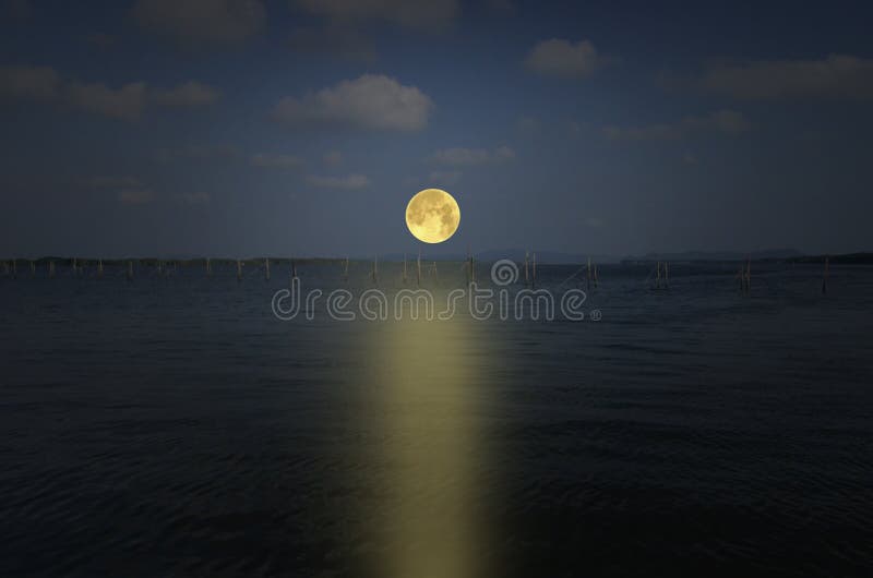 Beautiful Sea and Sky in Full Moon Evening Stock Photo - Image of full ...