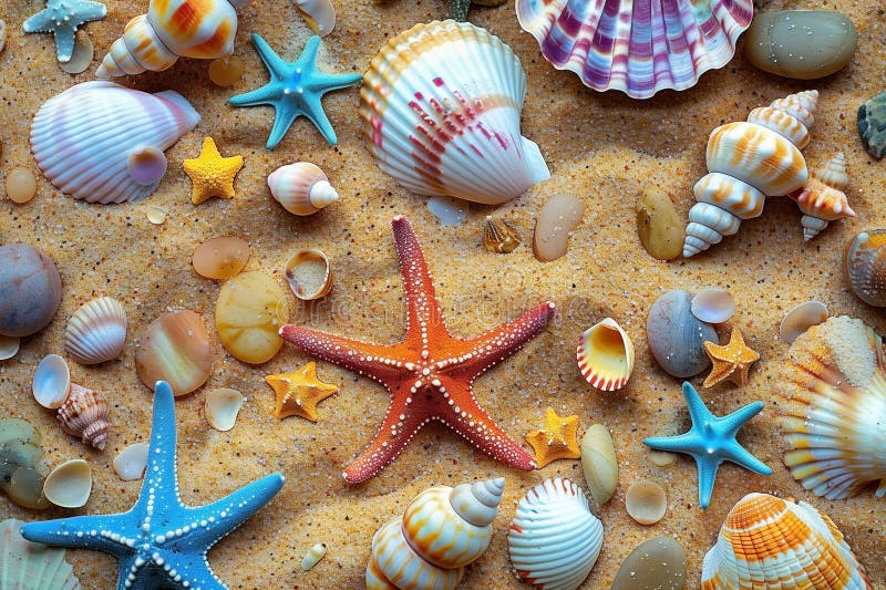 Beautiful Sea Stars and Shells on Sand Ai Photo Stock Illustration ...