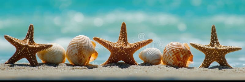 Beautiful Sea Stars and Shells on Sand Beach Ai Photo Stock ...