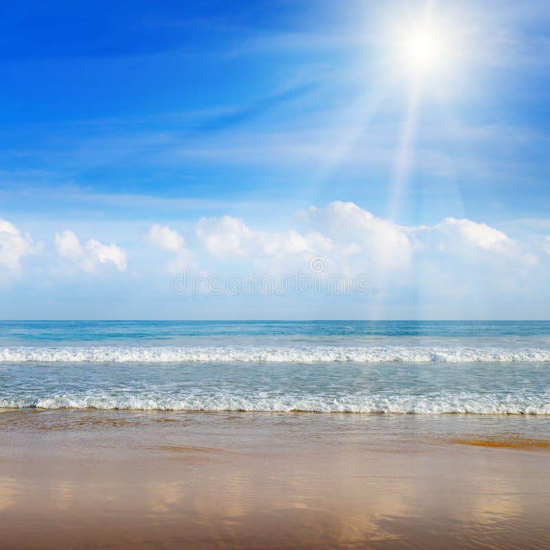 Beautiful Sea and Sun on Blue Sky Background Stock Photo - Image of ...