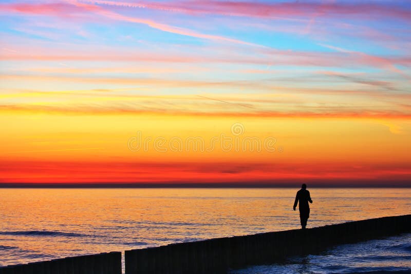 Man Alone Missing Her Partner at Sunset Stock Photo - Image of adult ...