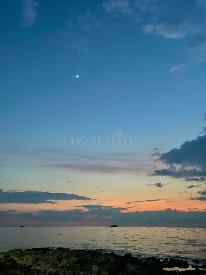 Beautiful Sea Sunset on the Sea with Sky with Clouds Boat Trip Stock ...