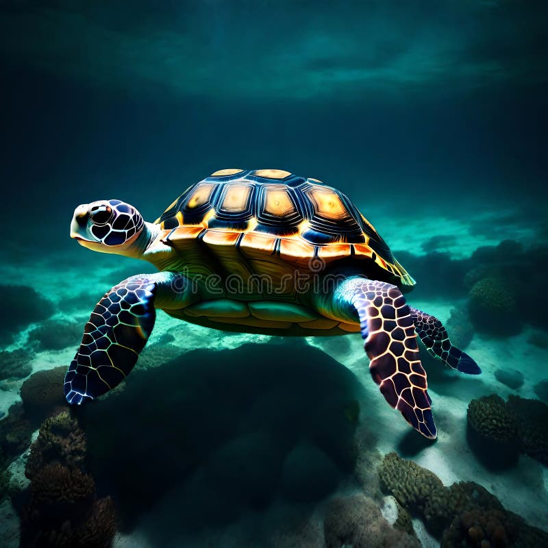 Beautiful Sea Turtle Under the Sea - Ai Generated Image Stock ...