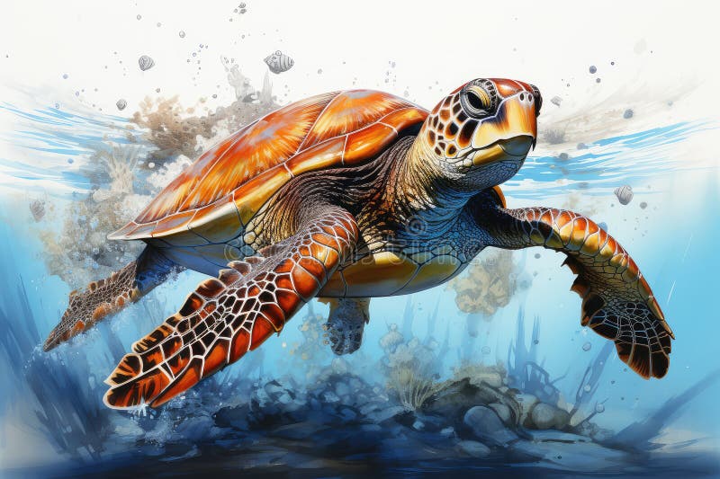 Beautiful Sea Turtle Motion in Water Extreme Closeup. Generative AI ...