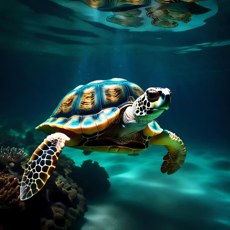 Beautiful Sea Turtle Under the Sea - Ai Generated Image Stock ...