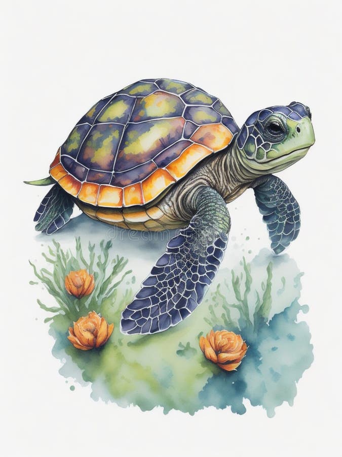 Sea Turtle Watercolor Graphics Stock Illustration - Illustration of ...