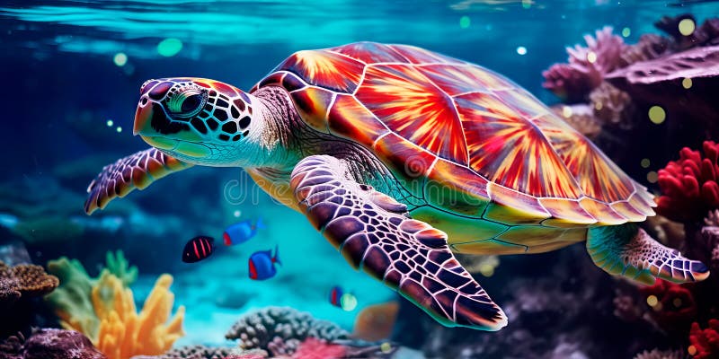 Beautiful Sea Turtles in the Sea, Ornate Patterns and Intricate Designs ...