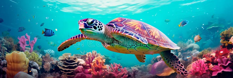 Beautiful Sea Turtles in the Sea, Ornate Patterns and Intricate Designs ...