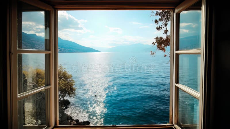 Beautiful Sea View from the Open Window Stock Image - Image of room ...