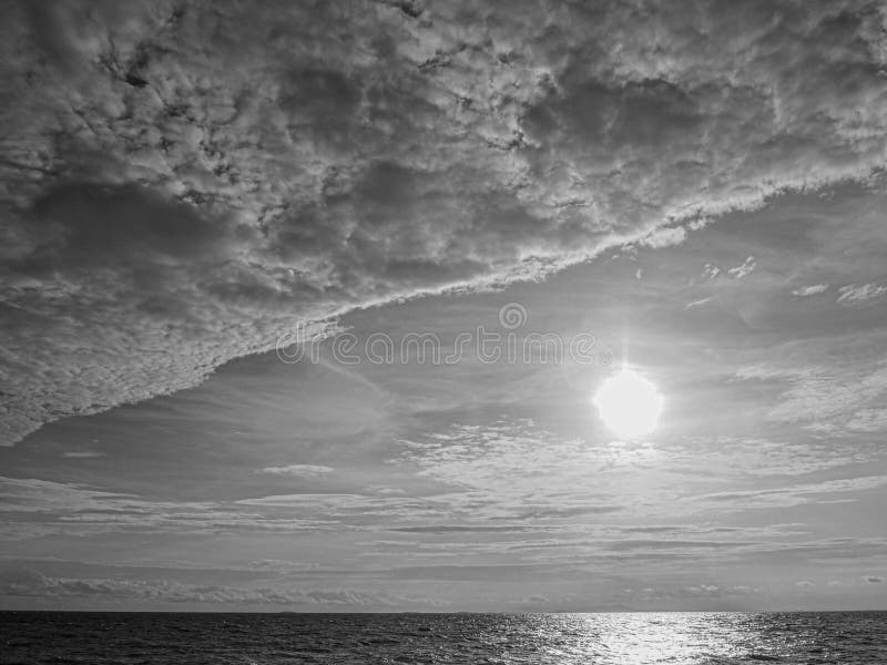 Beautiful Sea Waves with Foam and Sky, Front View. Monochrome Image ...