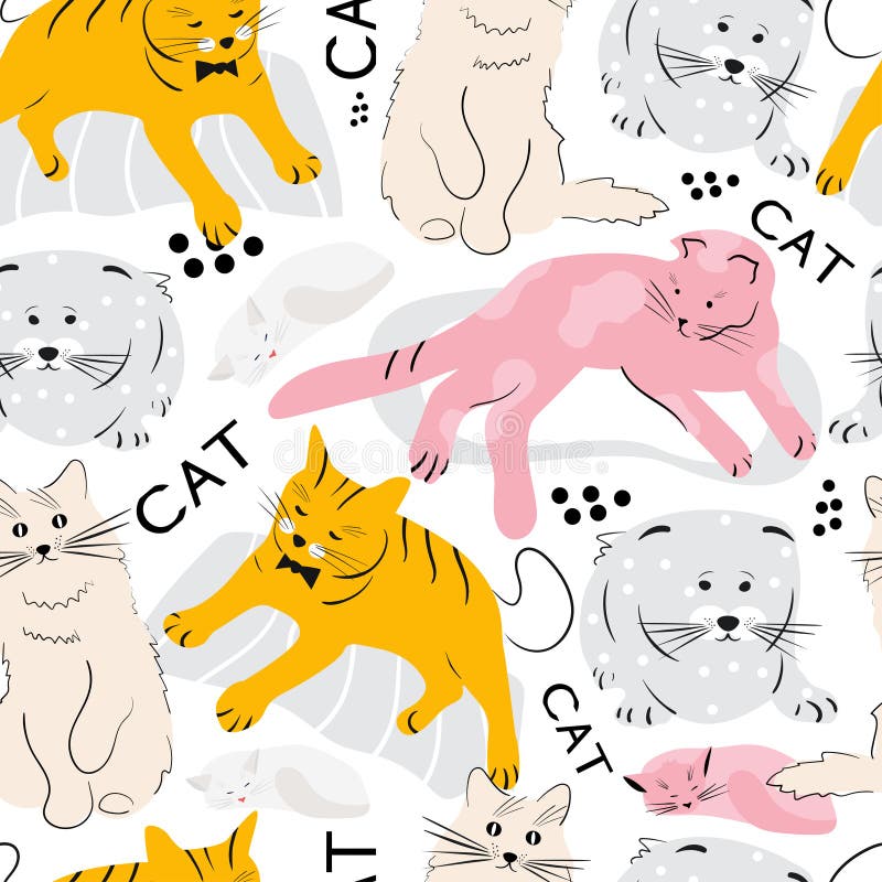 Beautiful Seamless Background with Cats. Wallpaper Stock Illustration ...