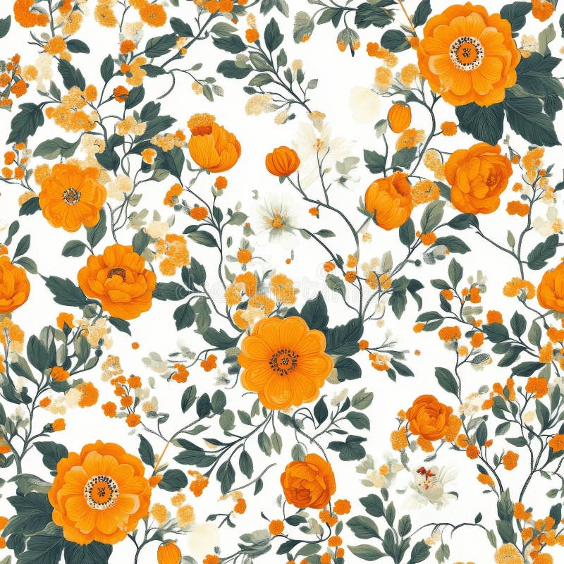 Beautiful Seamless Background with an Orange and Yellow Floral Pattern ...