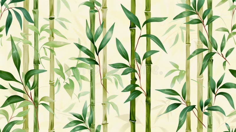Beautiful Seamless Bamboo Pattern with Green Stems and Leaves on a ...