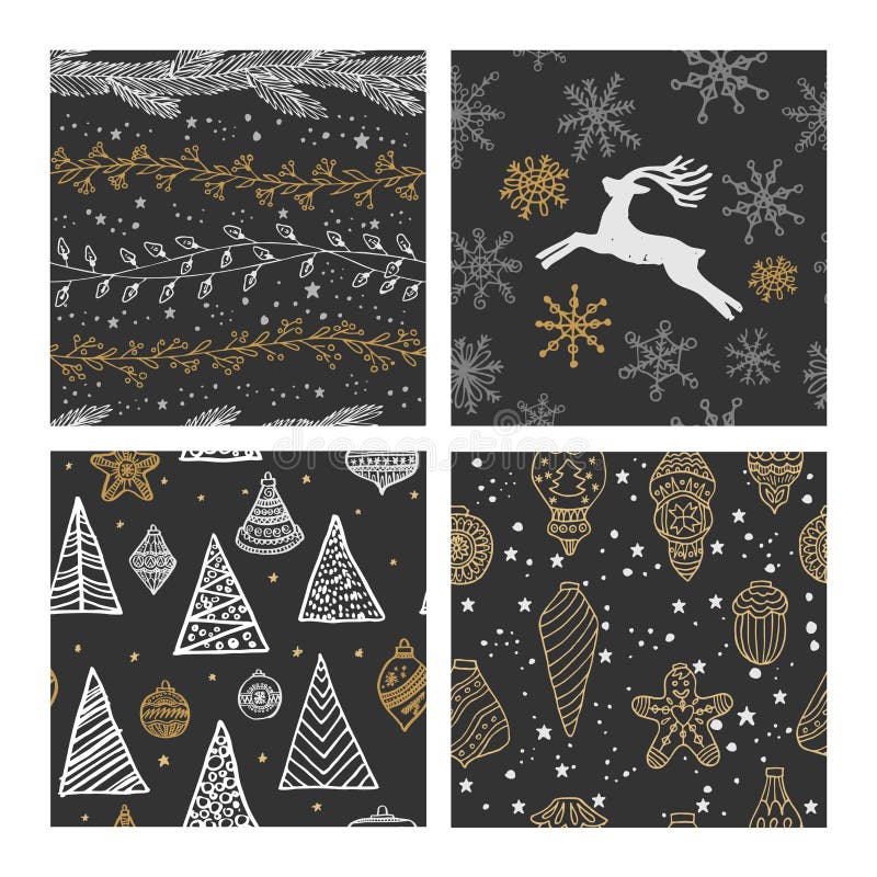 Beautiful Seamless Christmas and Winter Patterns, Drawn by Hand. Many ...