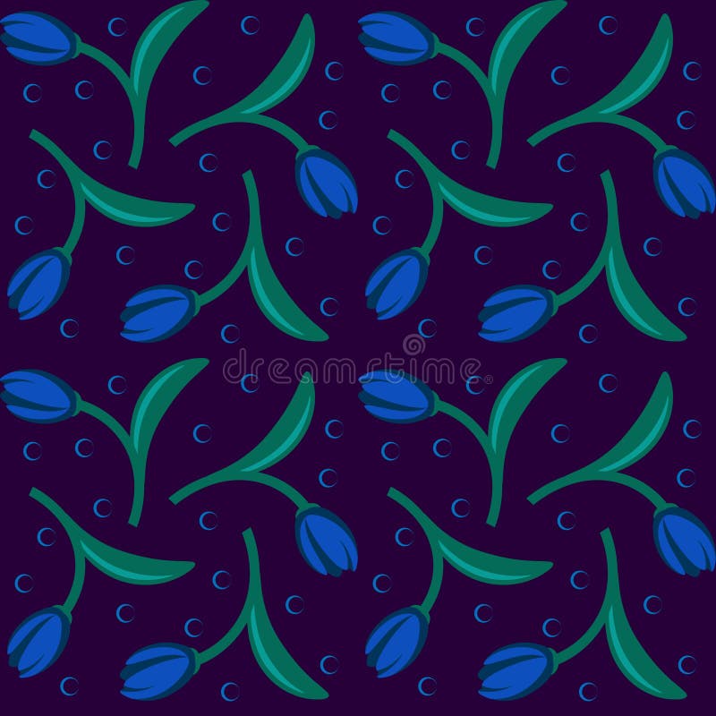 Seamless Floral Pattern with Blue Tulips on Dark Blue Background ...